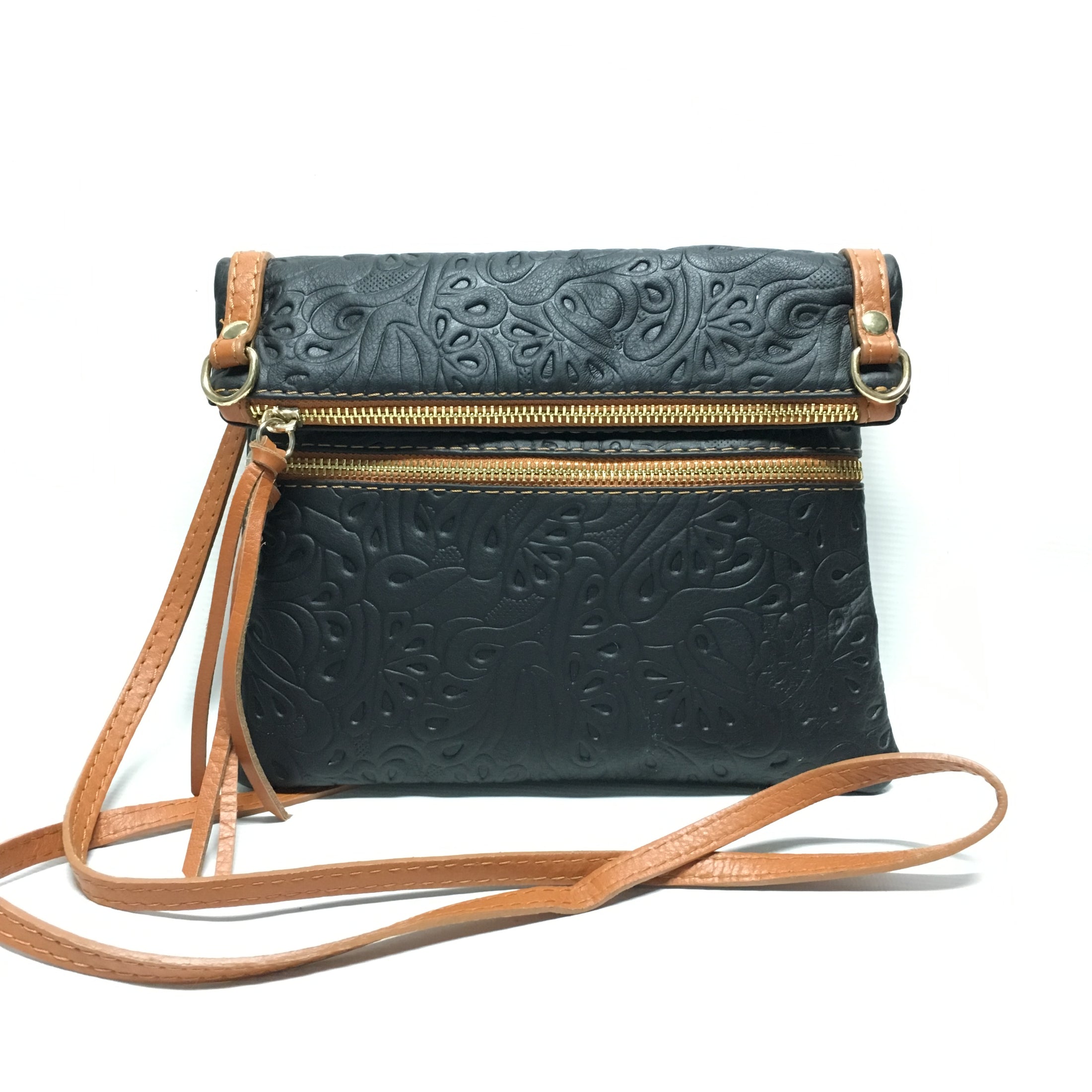 Italian Leather Tooled Floral Foldover Purse | Italian Leather Purses ...